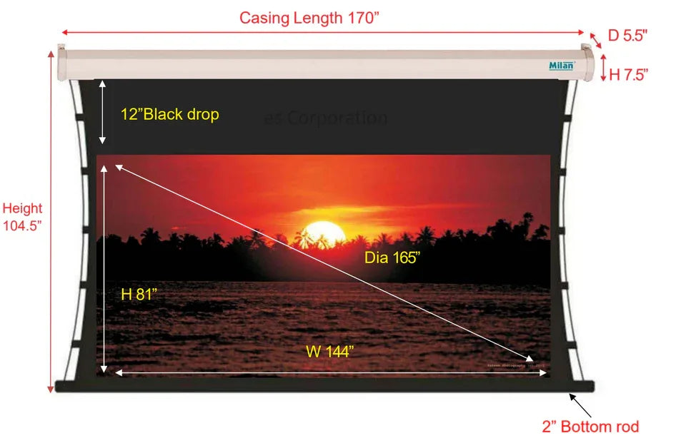 Milan Motorised Tab Tension Retractable Screen 165" in 16:9 Matt White ...